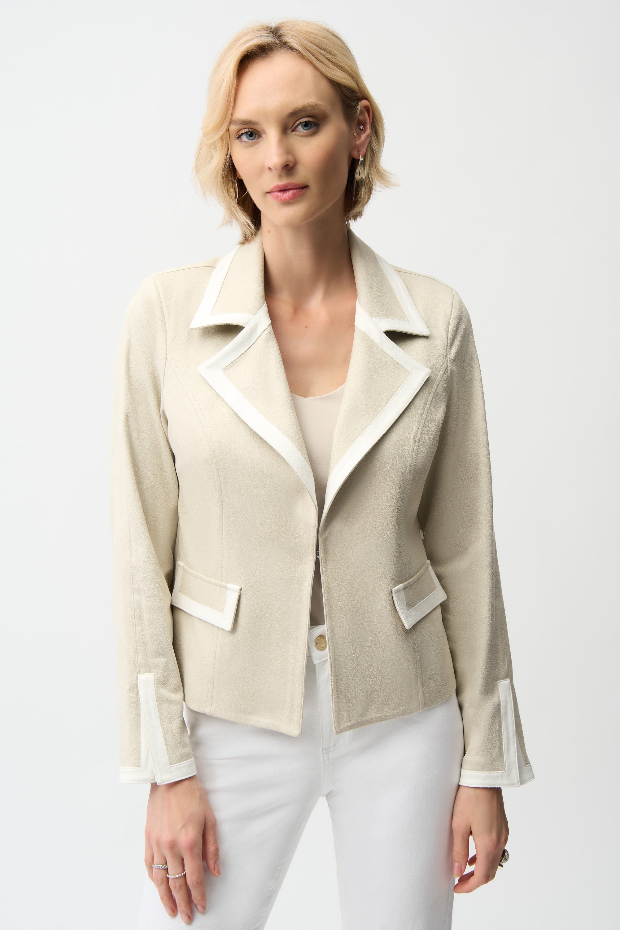 Joseph Ribkoff Foiled Faux Suede Fitted Jacket with Contrast Binding ...