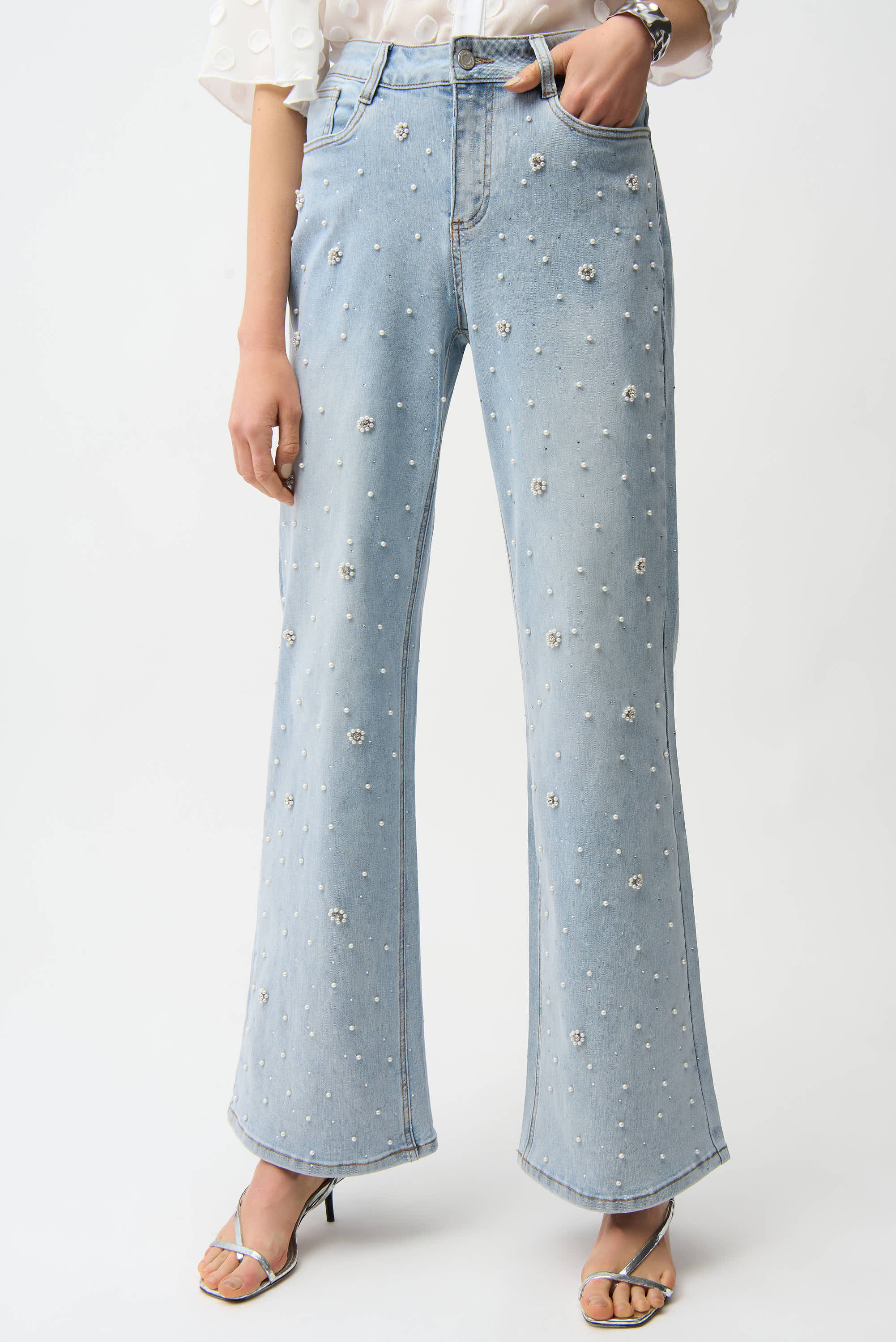 Joseph Ribkoff Wide Leg Jeans With Pearl and Rhinestones 261960 – TYH ...